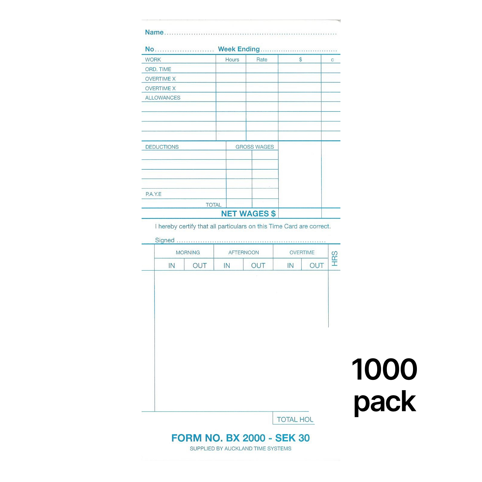SEK Time Cards 1000 Pack TimeLab SEK Time Cards 1000 Pack TimeLab