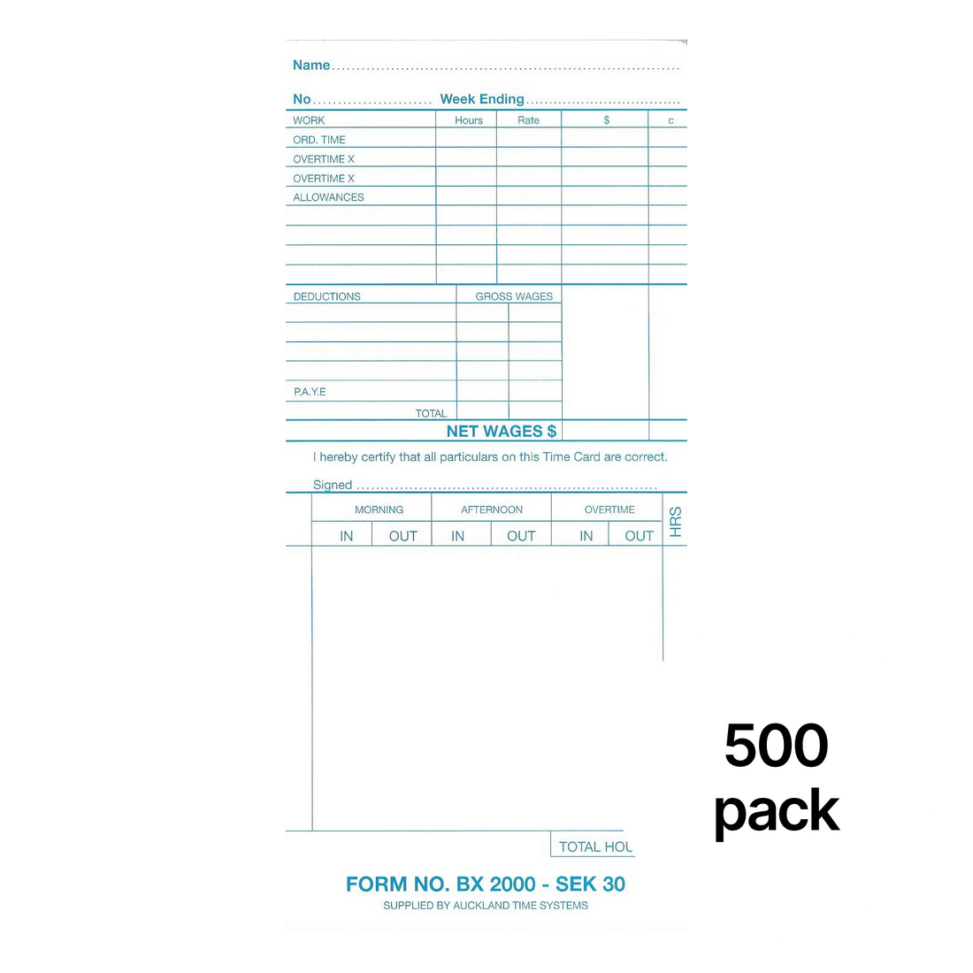 SEK Time Cards (500 pack) – TimeLab
